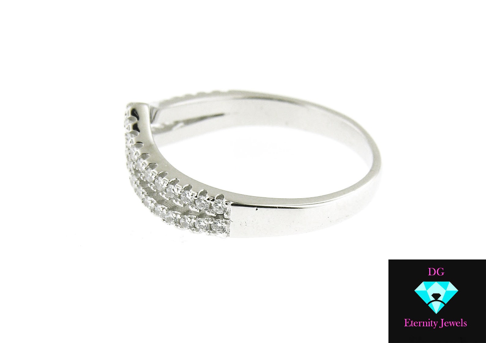 STERLING SILVER .925 Micro Pave Set Double V Shape Promise Ring Size 6 ...