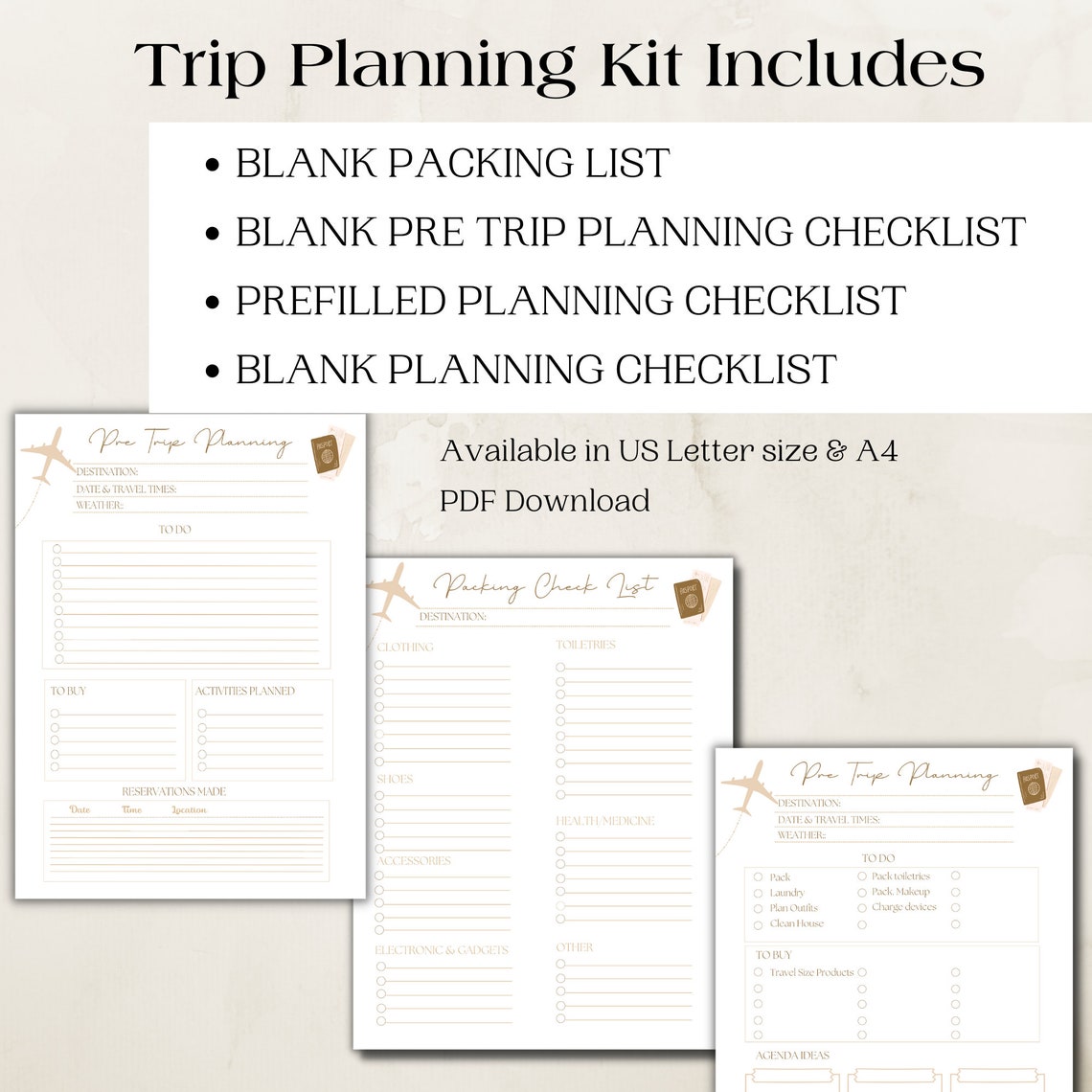 PACKING Checklist PDF Download / Pre Trip Planning List/ Packing List ...