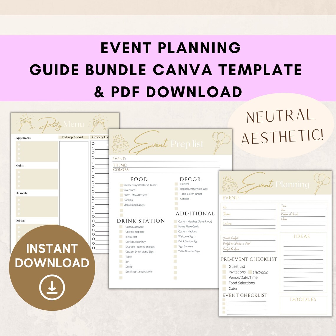 Event Planning Checklist, Dinner Party Planner, Canva Template (PDF ...