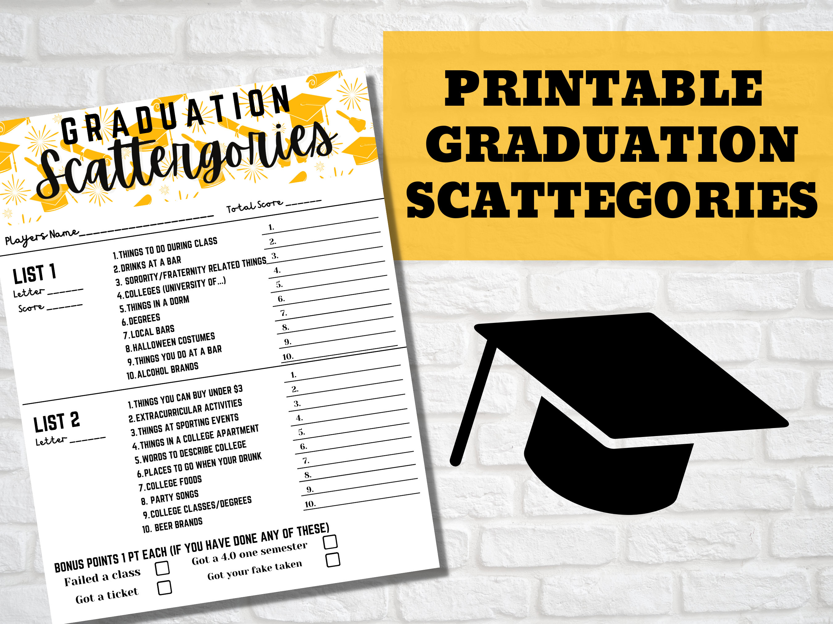 College Graduation Party Game PDF DOWNLOAD - Scattergories - Etsy