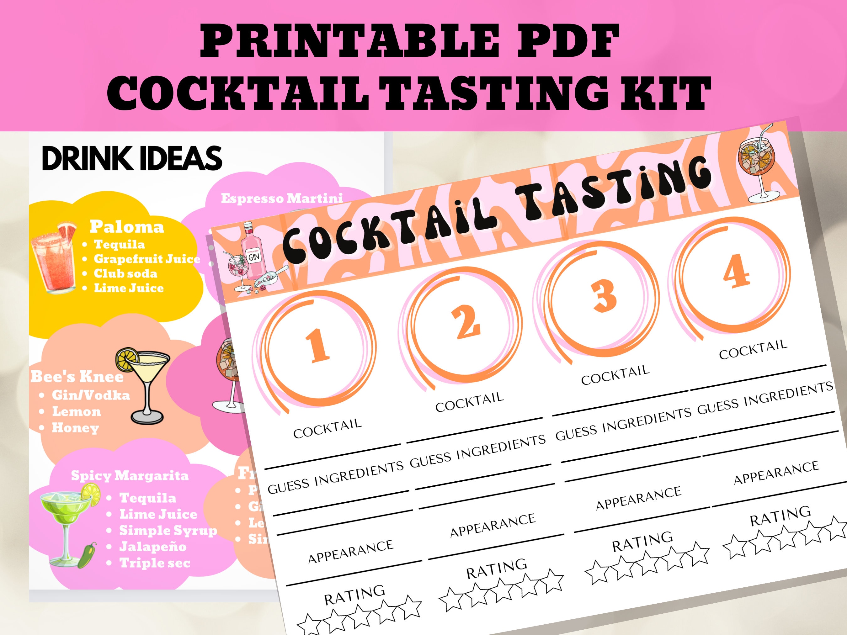 Cocktail TASTING MENU PDF Printable Drink Tasting - Etsy