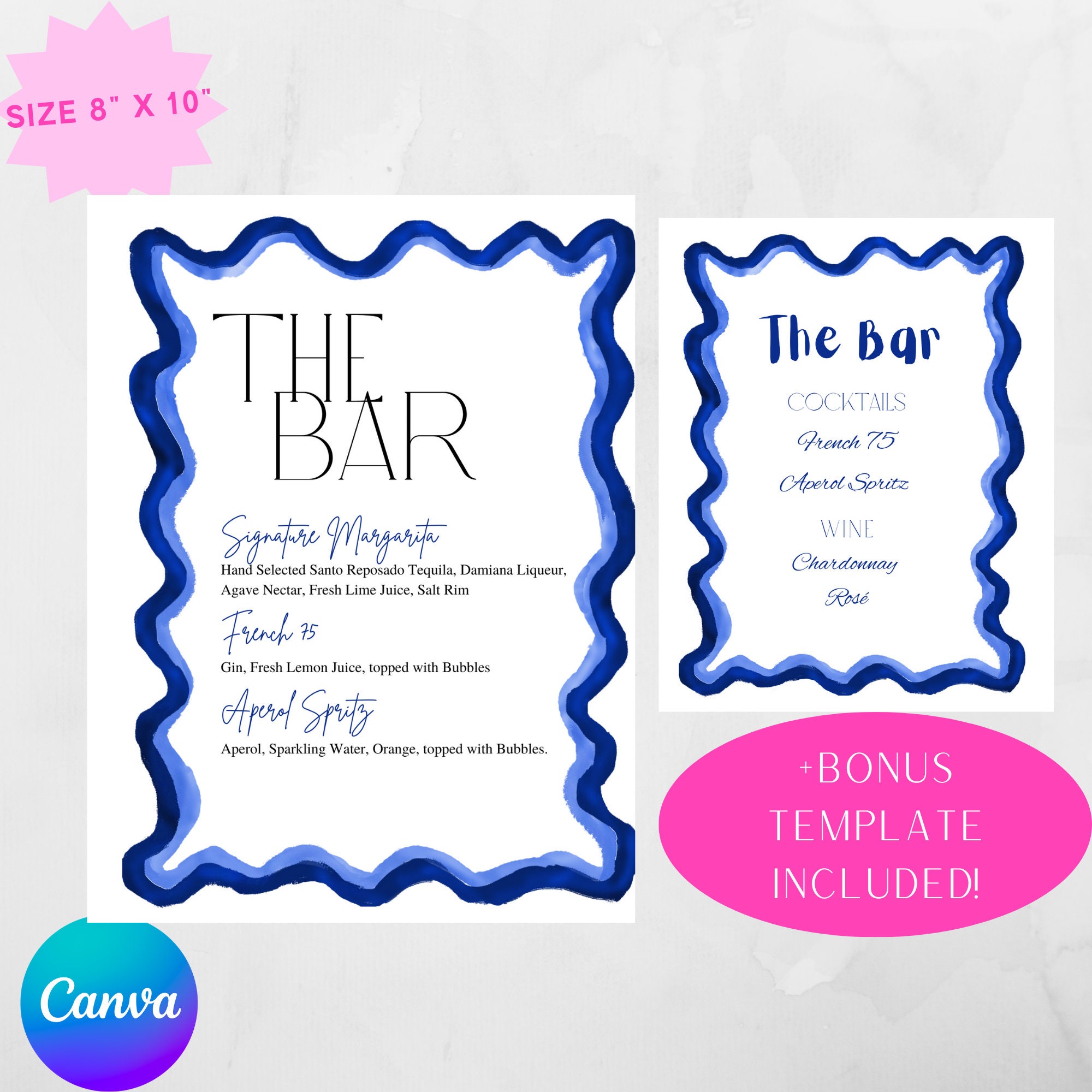 CUSTOMIZED Drink Menu CANVA Template PDF | Blue Coastal Bar Menu Pdf ...