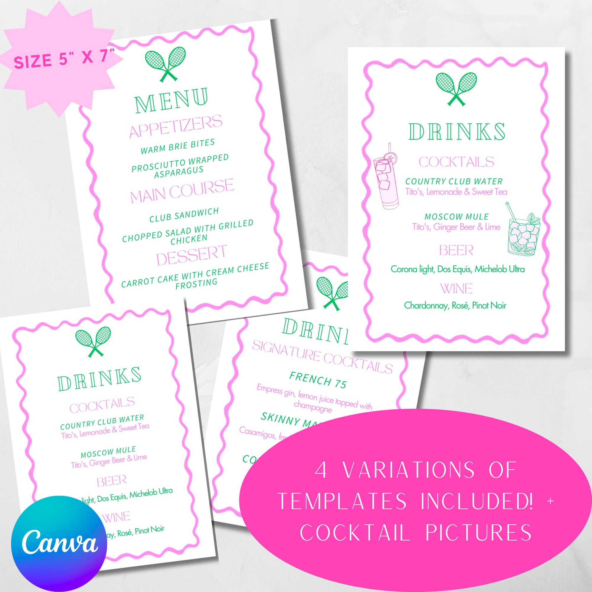 Cocktails and Country Club DRINK MENU TEMPLATE | Preppy Drink Menu ...