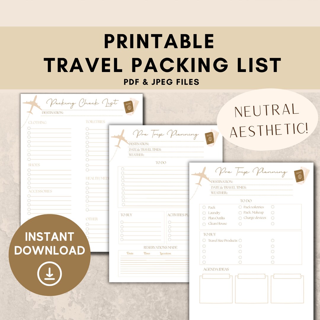 PACKING Checklist PDF Download / Pre Trip Planning List/ Packing List ...