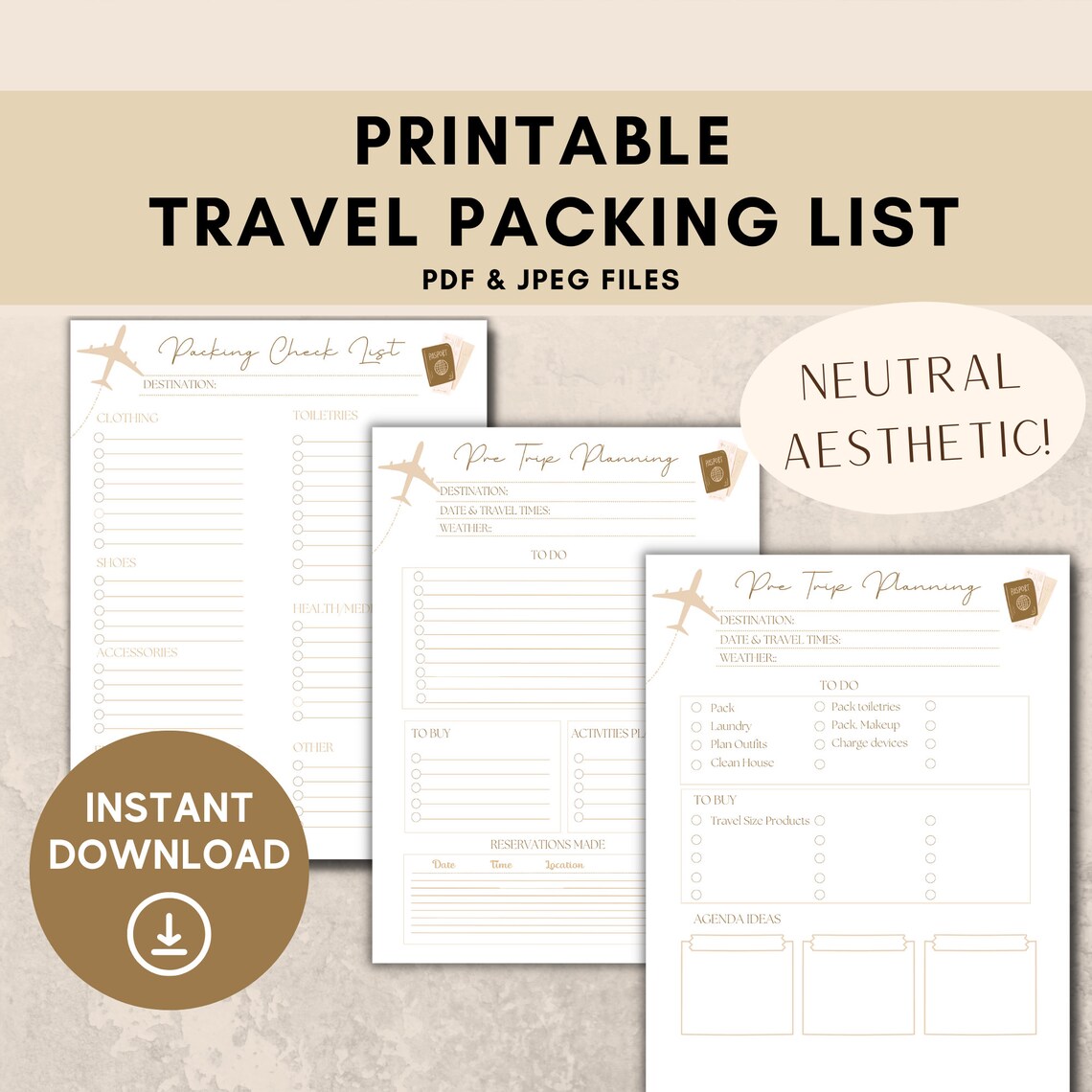 PACKING Checklist PDF Download / Pre Trip Planning List/ Packing List ...