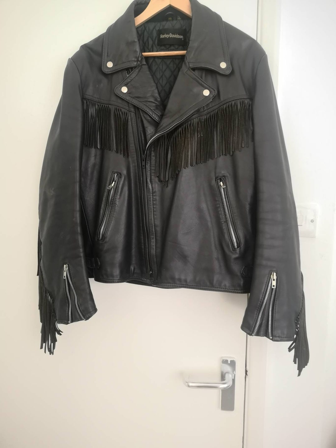 HARLEY DAVIDSON Men's Black 100%genuine Leather Biker Jacket With ...