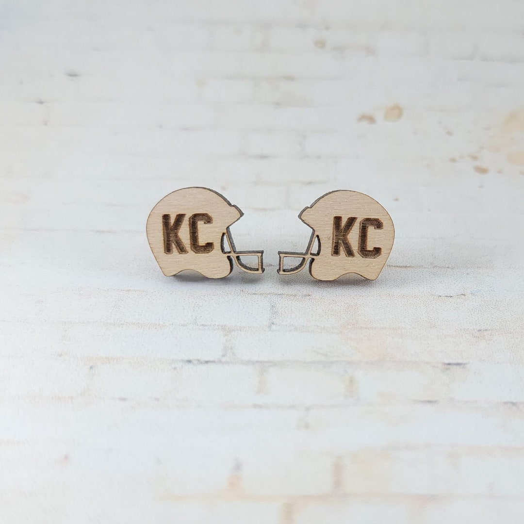 KC Chiefs Earrings, Wood Studs, Helmet Stud Earrings, Kansas City ...