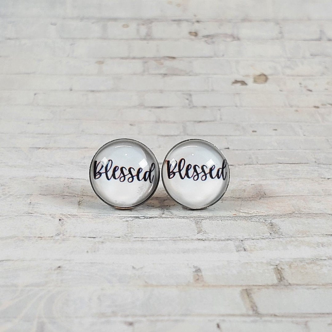 Blessed Earrings, 12MM, Blessed Studs, Statement Earrings, Fun Earrings ...