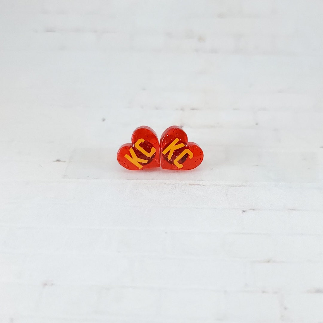 Kansas City Chiefs Earrings, Heart Glitter Acrylic Studs, KC Chiefs ...