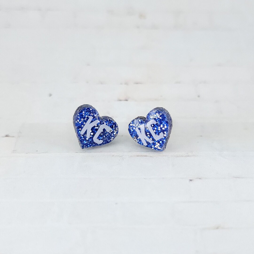 Kansas City Royals Earrings, Heart Glitter Acrylic Studs, KC Royals ...