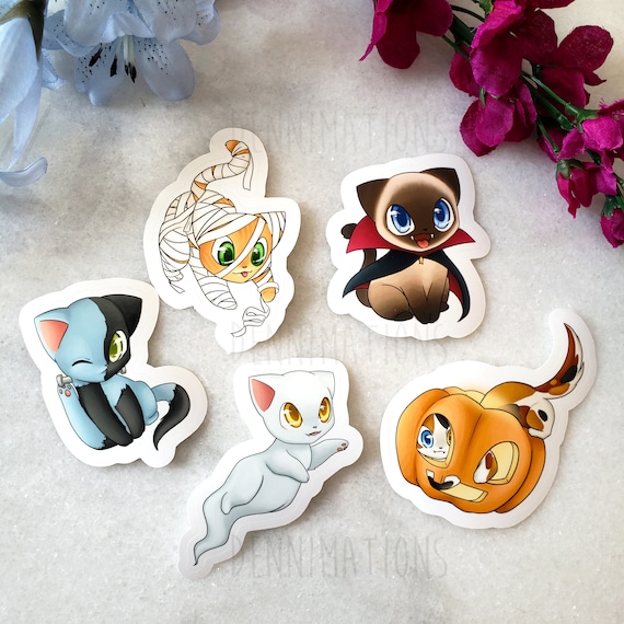 Feline Spooky Halloween Kawaii Kitten & Cats Sticker Set - Etsy