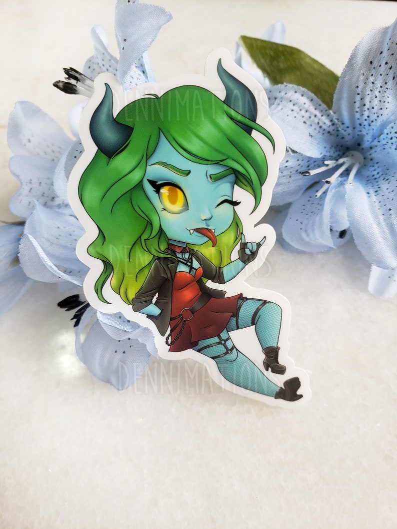 Punk Rock Demon Girl With Glowing Eyes Spooky Cute Pinup - Etsy