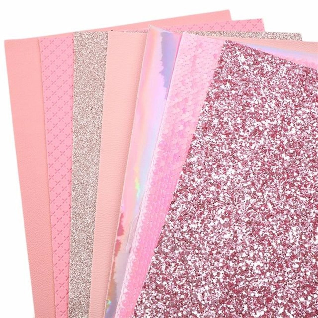 Light Pink Set Sequin Fabric and Faux Leather Sheets 7 Piece Set (X2 ...
