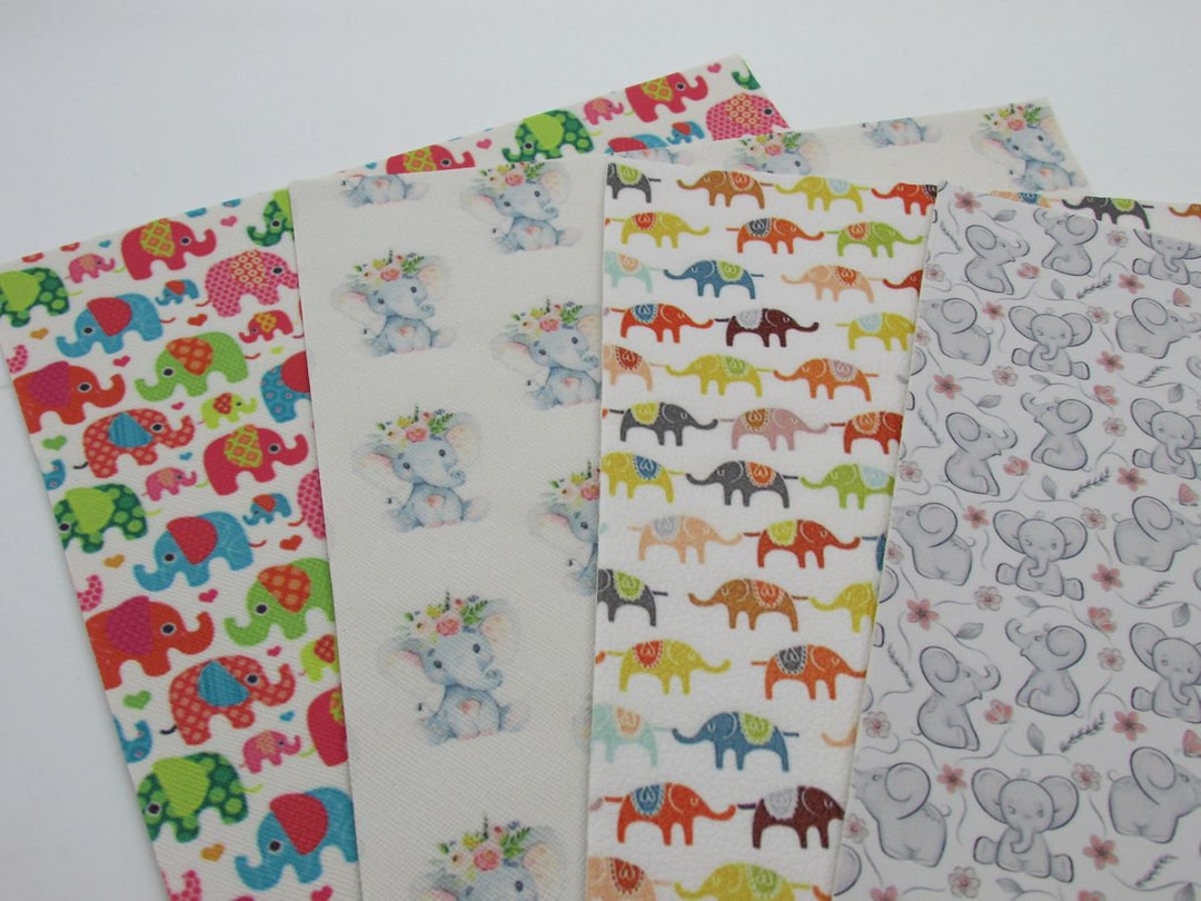 Elephant Collection Faux Leather Sheets, Animals 7.5x11 Vinyl Fabric ...