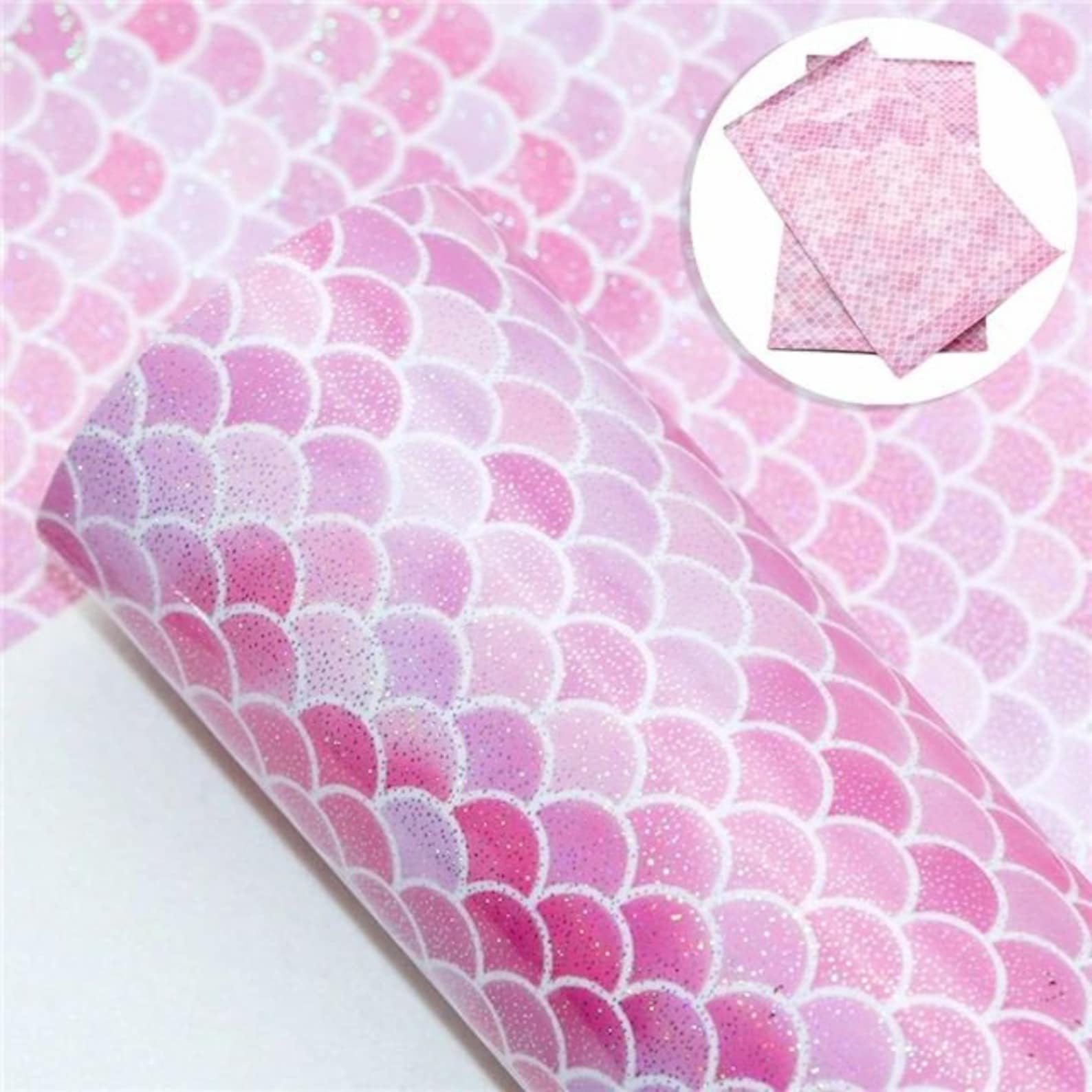 Pink Glossy Reflective Mermaid Faux Leather Sheet, 7.5x12 Vinyl Fabric ...