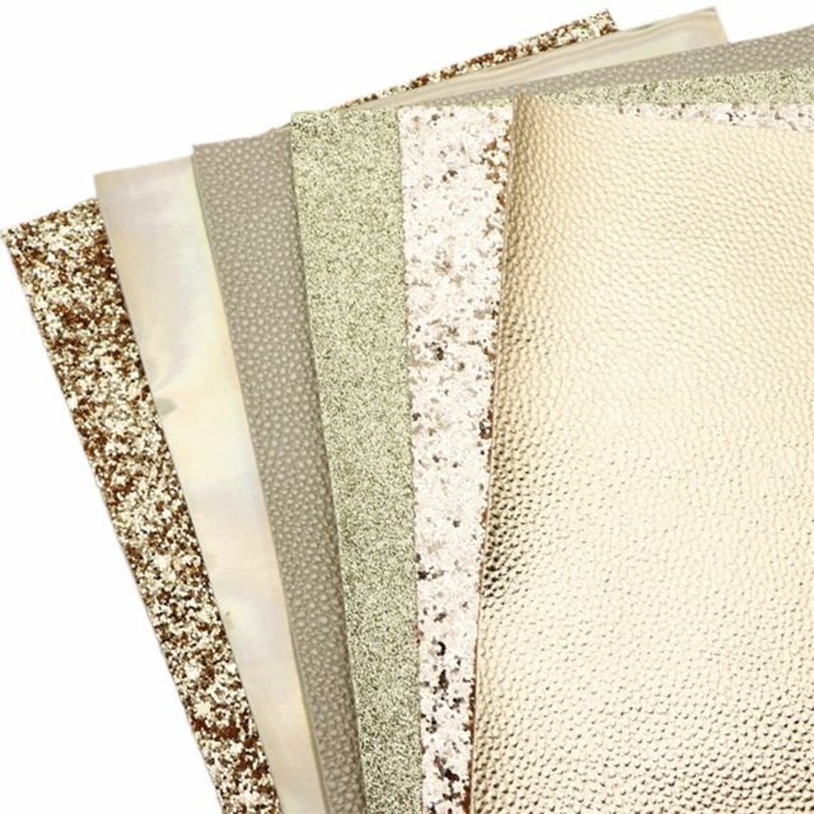 Golden Set Sequin Fabric and Faux Leather Sheets 6 Piece Set (W3-102 ...