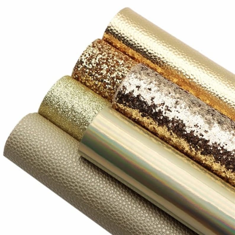 Golden Set Sequin Fabric and Faux Leather Sheets 6 Piece Set (W3-102 ...