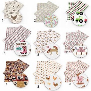 Farm Animals Faux Leather Sheets, Cowgirl, Piglets, Chickens, Tractors ...