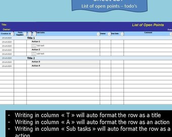 LOP - Open Actions List - Excel Template - Etsy