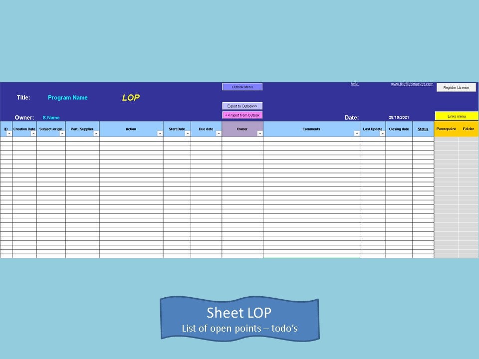 LOP Open Actions List Excel Template Etsy