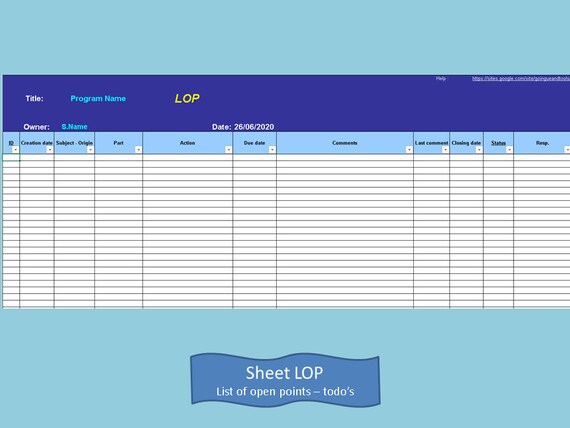 LOP List of open points Excel template | Etsy