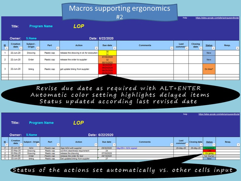 LOP List of open points Excel template | Etsy