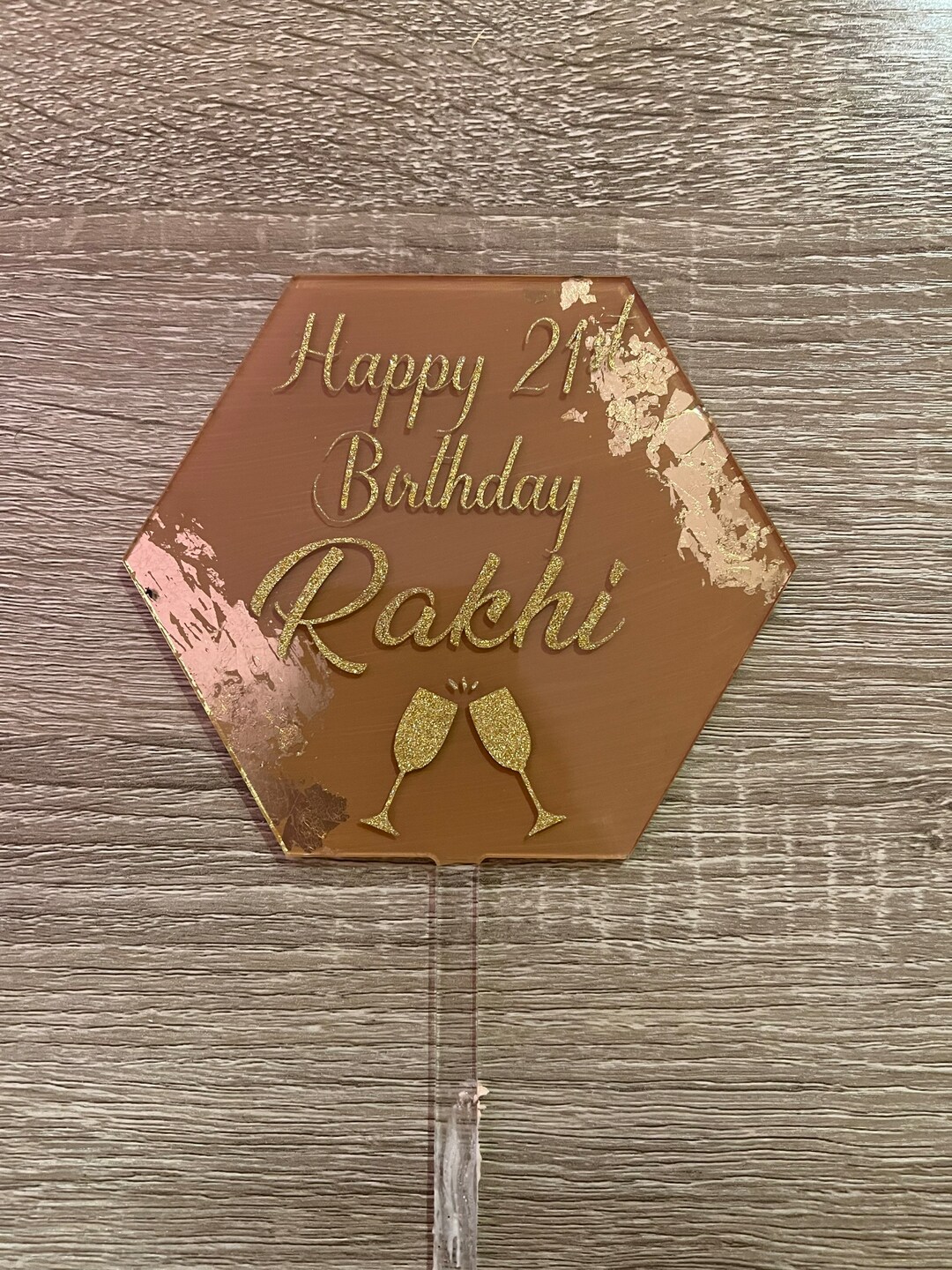 Birthday / Baby Shower / Acrylic Cake Topper / Painted / Gold Flakes - Etsy