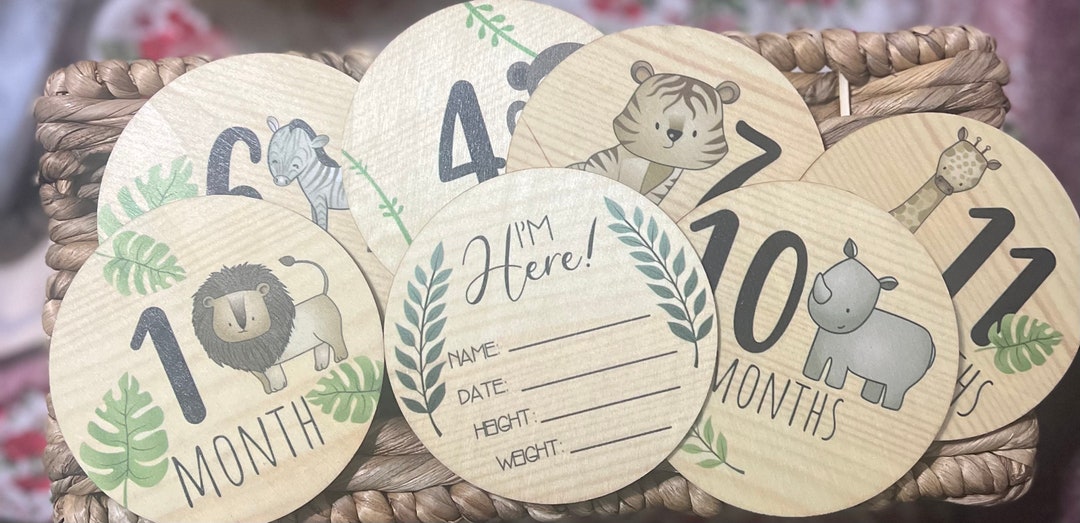 Safari Animal Milestone Wooden Disc, Wild Animal Milestone Disc ...