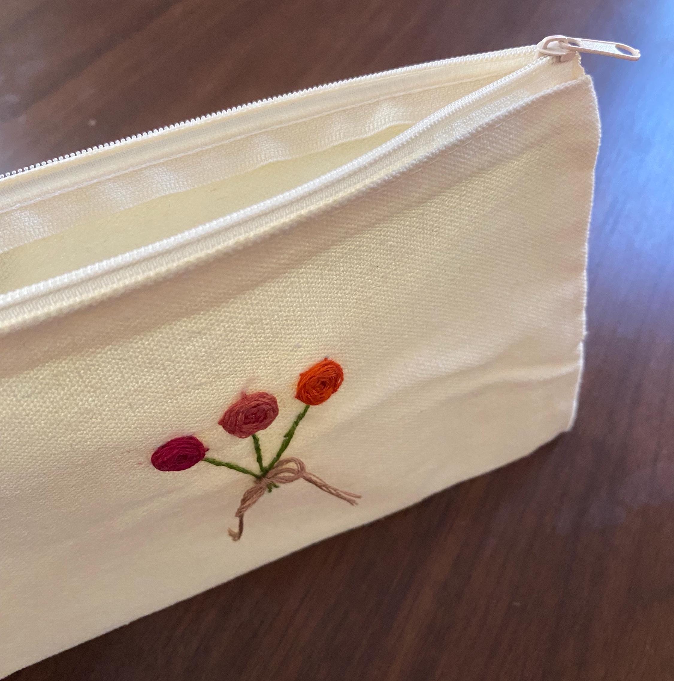 Hand Embroidered Floral Bouquet Makeup Bag/ Pencil Case | Back to ...