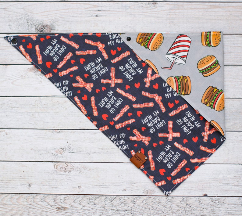 Burgers & Bacon - Reversible Dog Bandana, Tie and Snap - Etsy