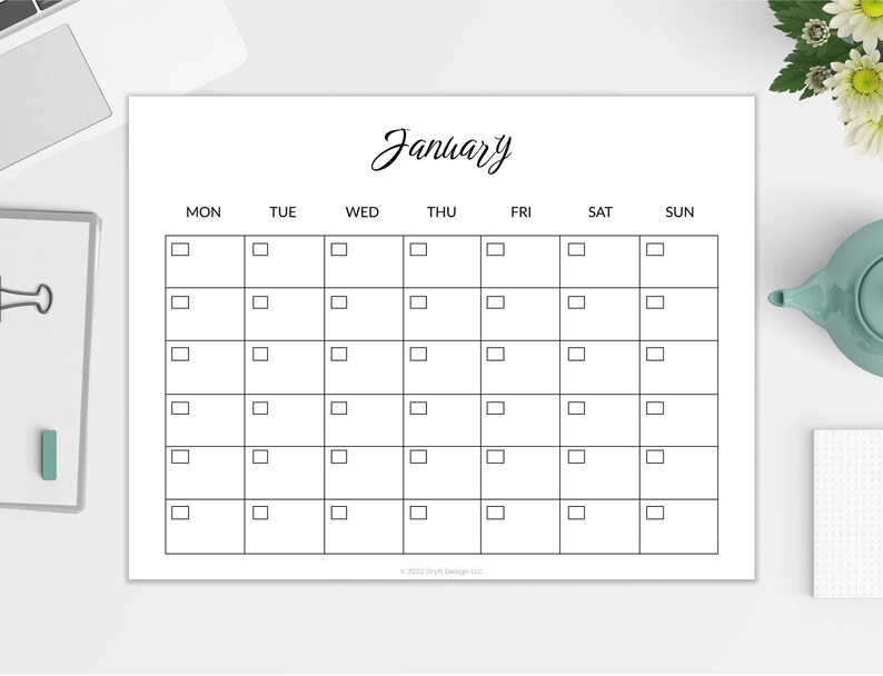 Blank Calendar Printable Infinite Calendar Perfect Dorm Accessory - Etsy