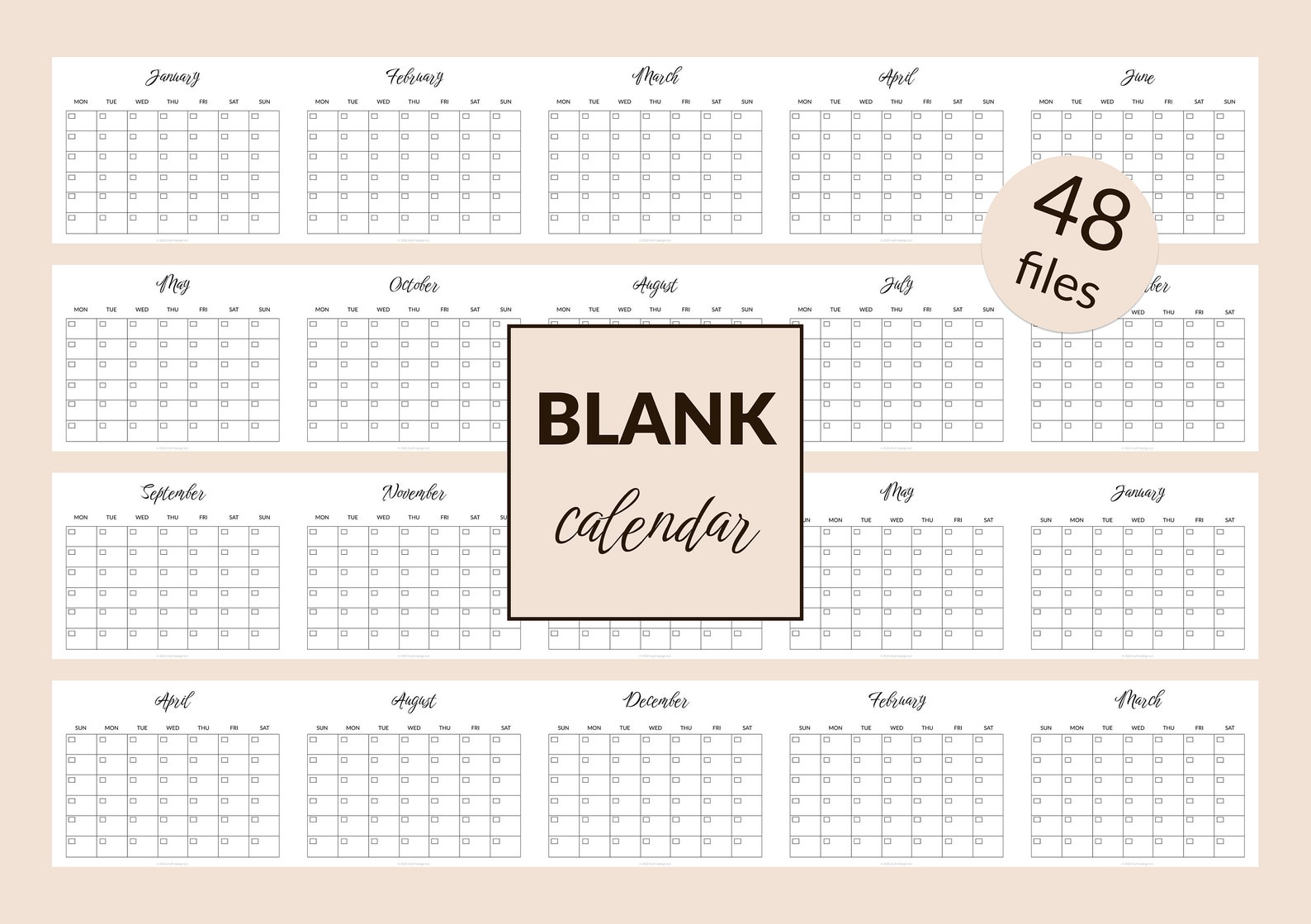 Blank Calendar Printable Infinite Calendar Perfect Dorm Accessory - Etsy