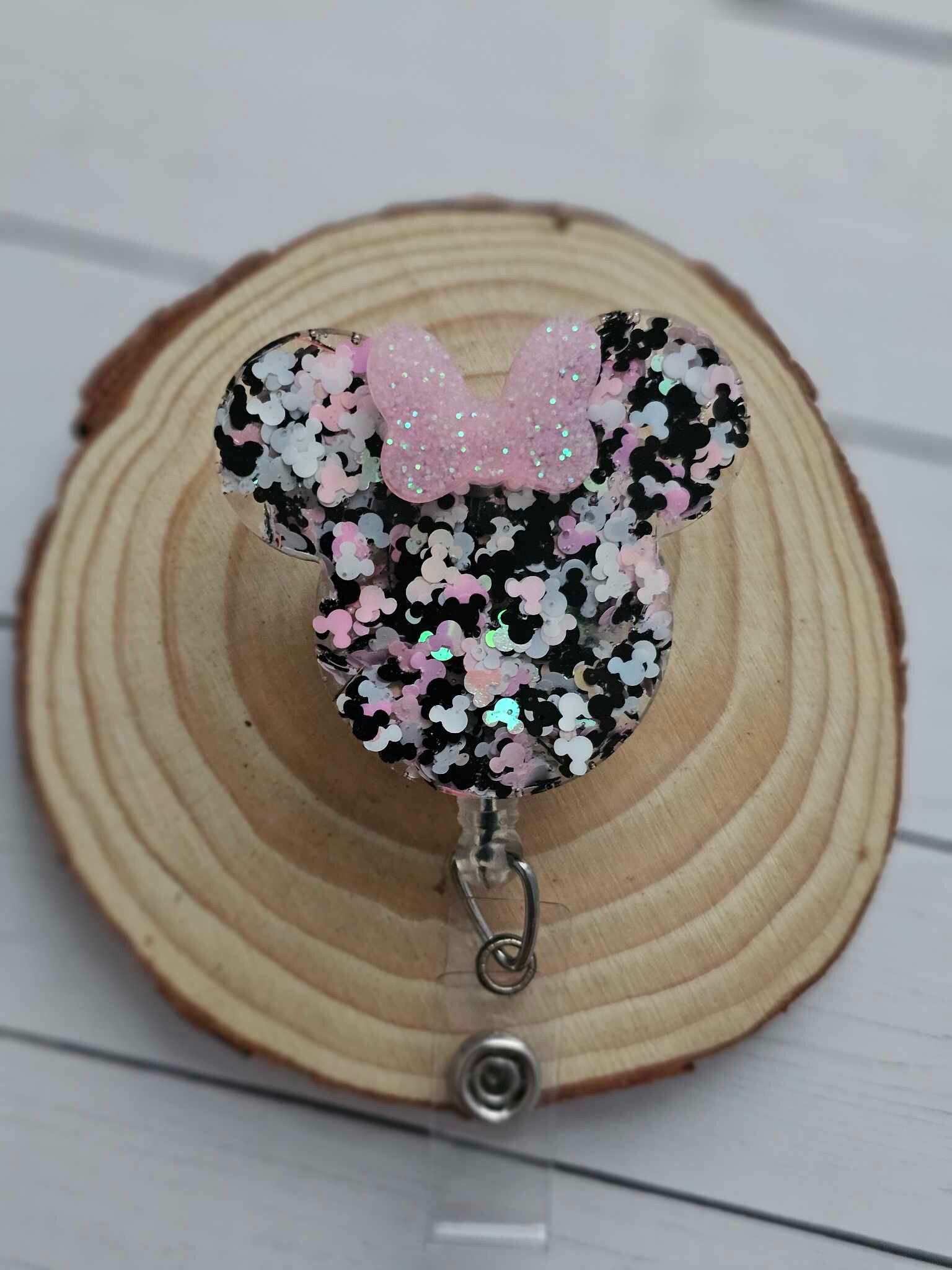 Pink, Black, and White Confetti Mouse Badge Reel - Etsy
