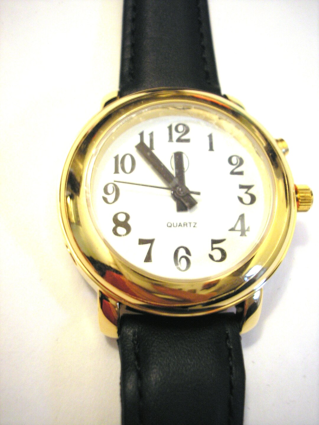 Ladies Deluxe Talking Wrist Watch Gold Tone W / Black Leather Band Low ...