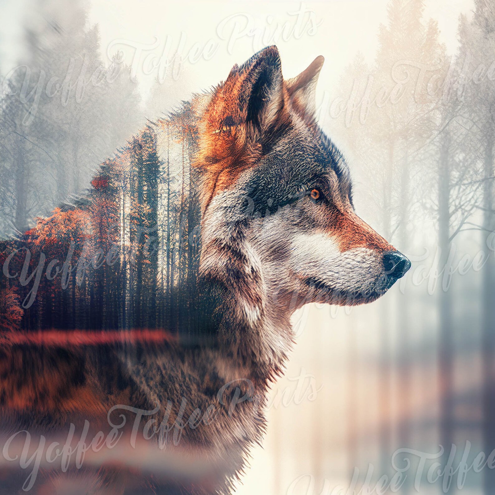 Wild Fusion 2: Double Exposure Wolf Portrait Print - Etsy