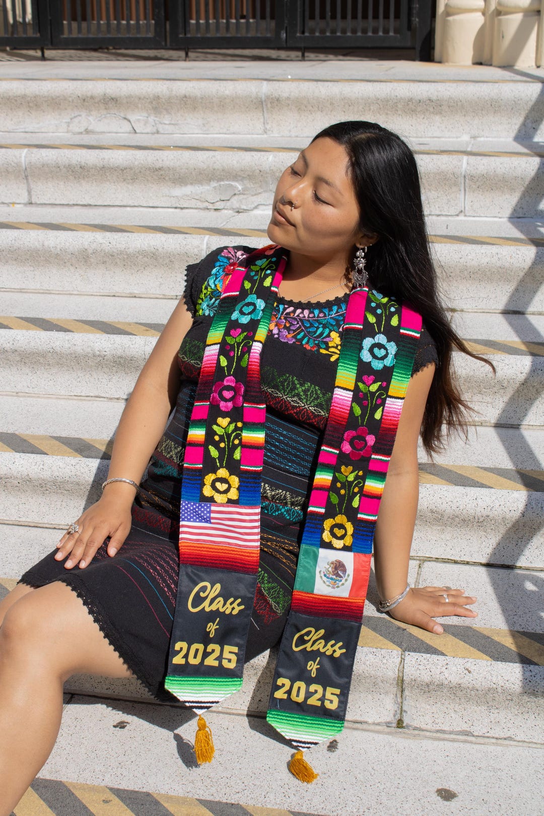 Floral Embroidered Graduation Stoles- Virgen and Flag Patches - Etsy