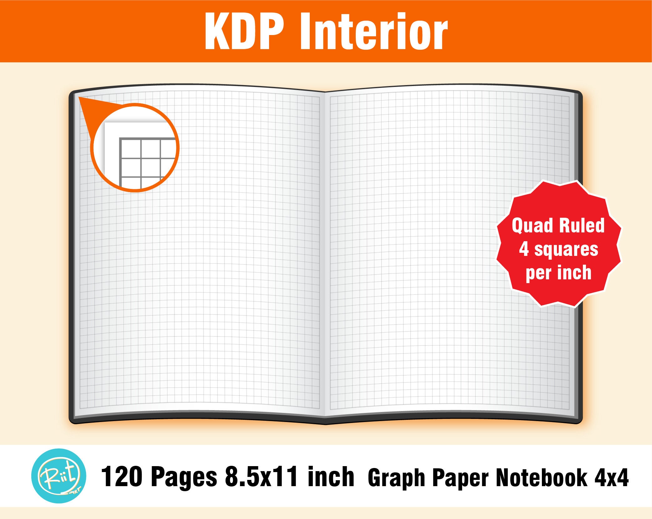 Kdp Template Graph Paper Notebook 120 Pages Quad Ruled 4 Etsy