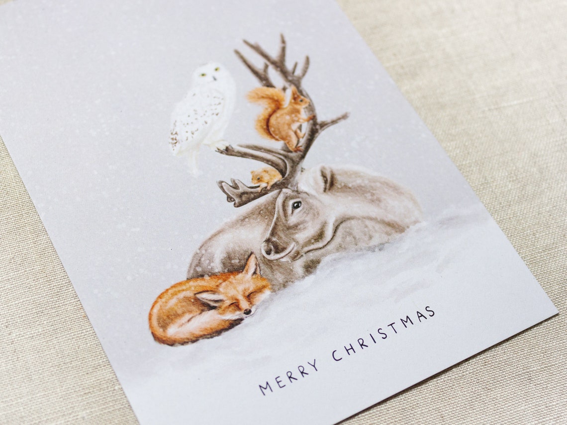 Weihnachtskarte Rentier Merry Christmas Postkarte mit - Etsy.de