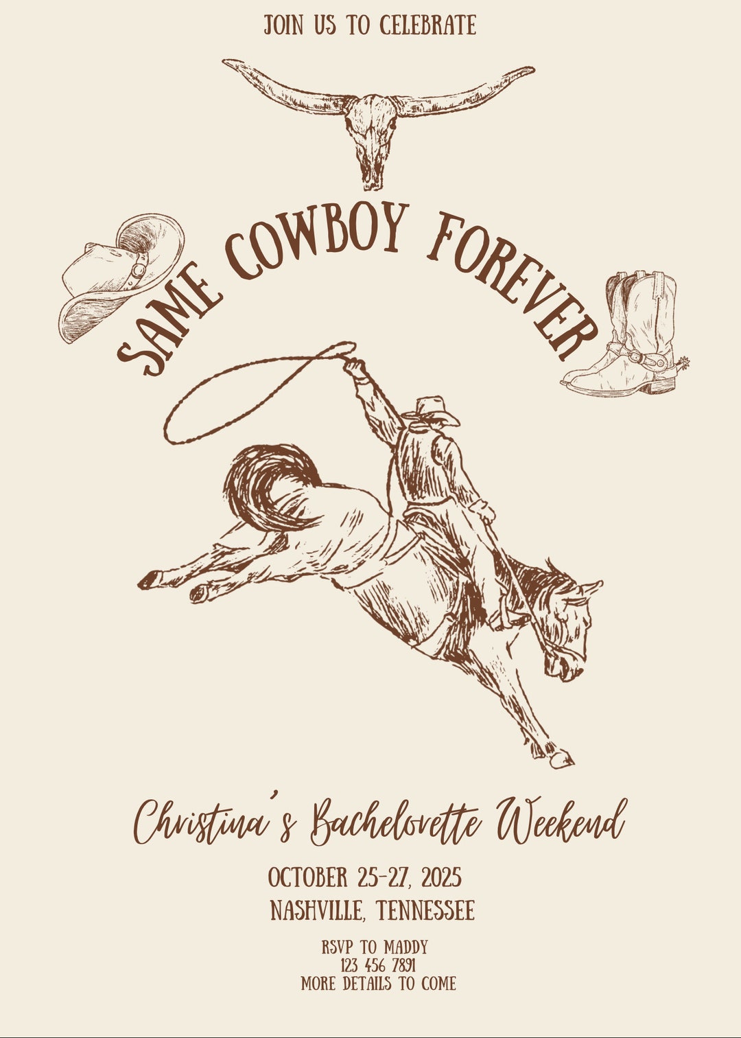 Same Cowboy Forever Bachelorette - Invitation, Itinerary, Logo - Etsy
