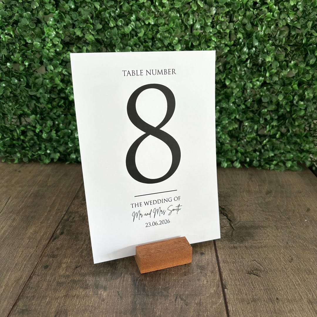 EVA - Table Number Sign for Wedding in Black Print / Personalised ...