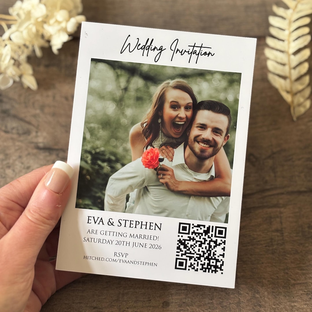 Personalised Magnetic Photo Wedding Invitation With QR Code Option ...