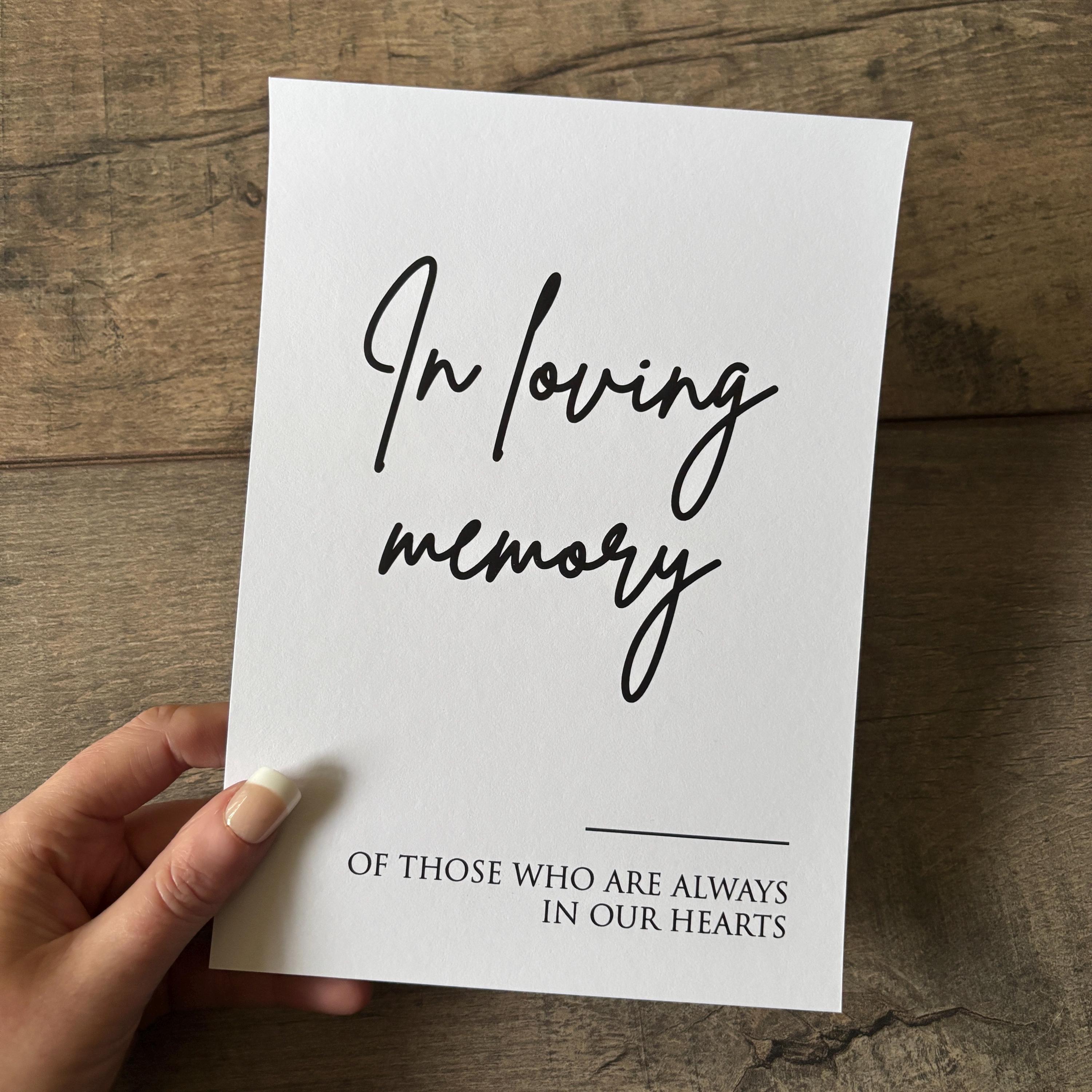 In Loving Memory Sign for Wedding in Black Print / A5 or A4 Size ...