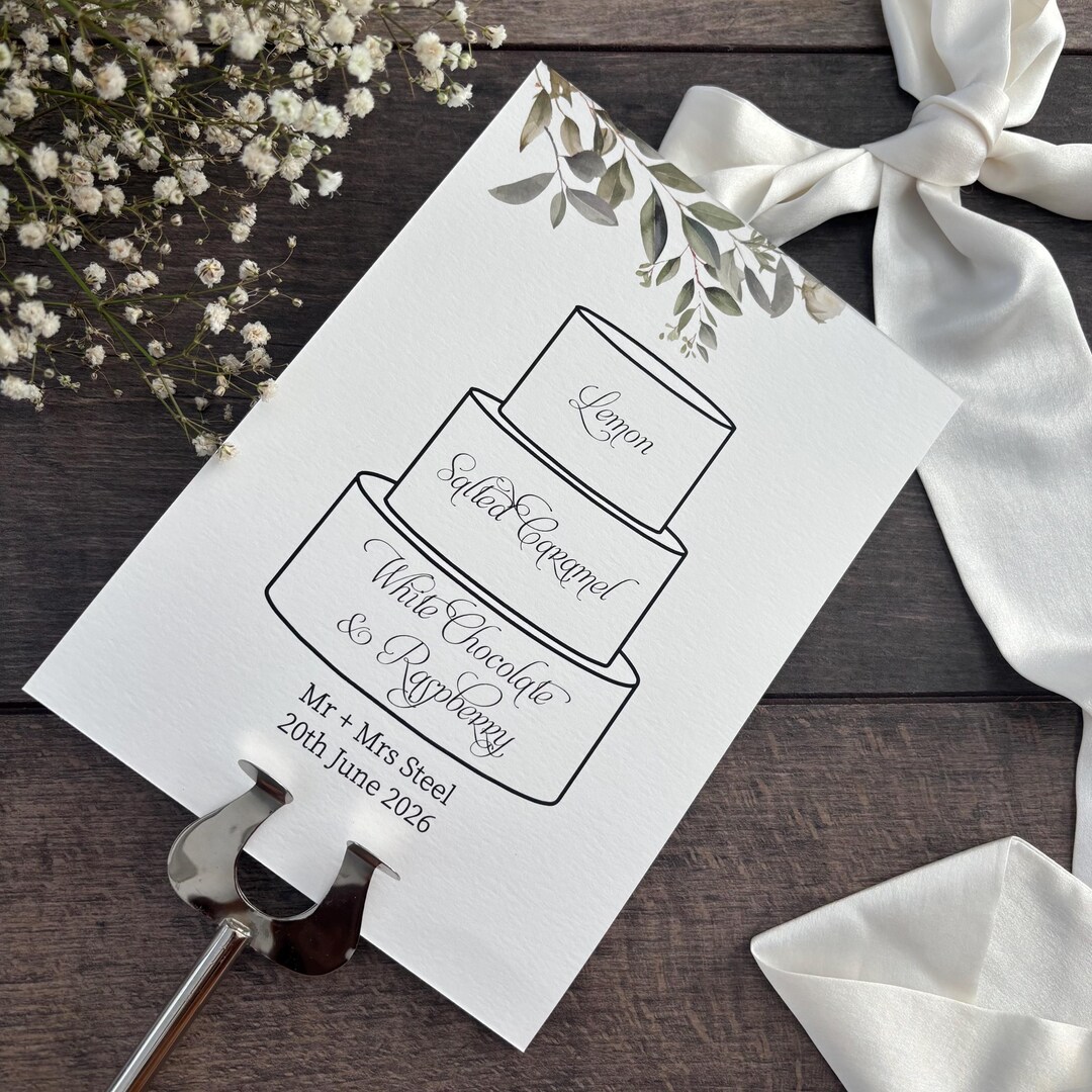 Personalised Cake Flavour Sign / Tiered Wedding Cake Sign / Botanical ...