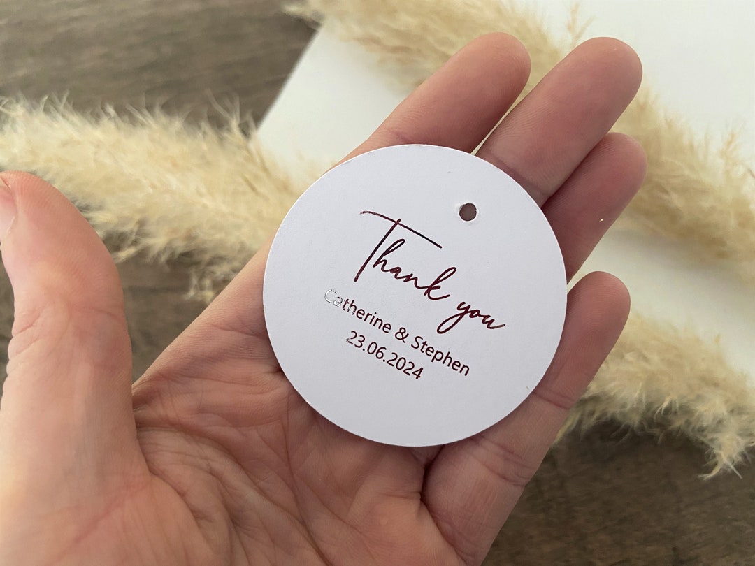 Personalised Circular Shape Thank You Tags for Wedding Favours and ...