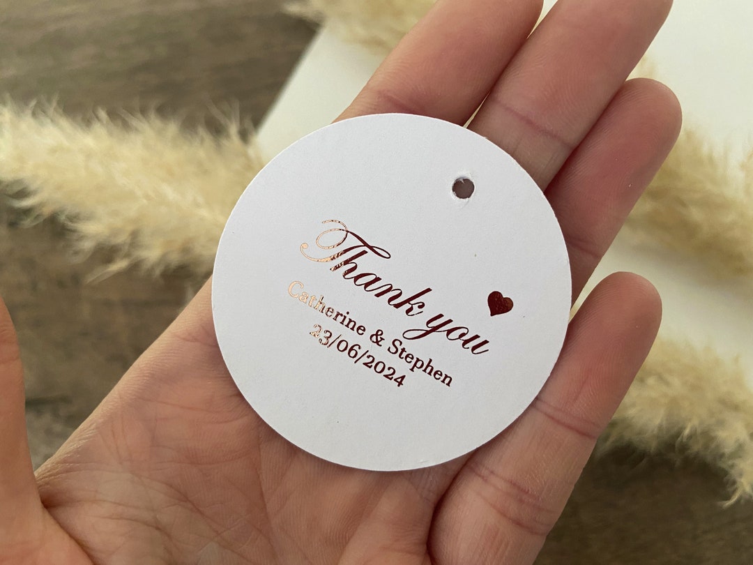 Personalised Circular Shape Thank You Tags for Wedding Favours and ...