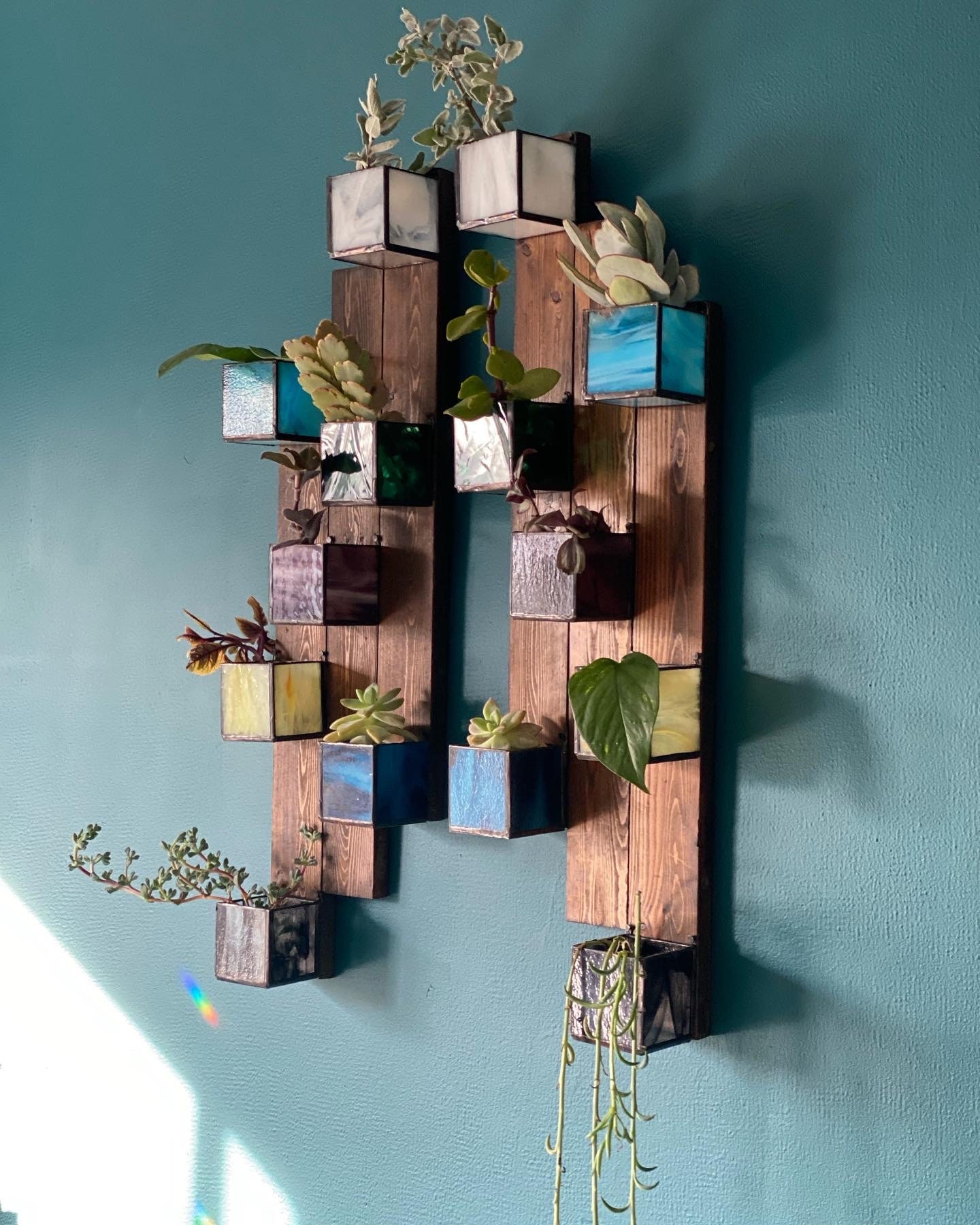 Stained Glass Candle Holders Mounted on Wood, Stained Glass Plant ...