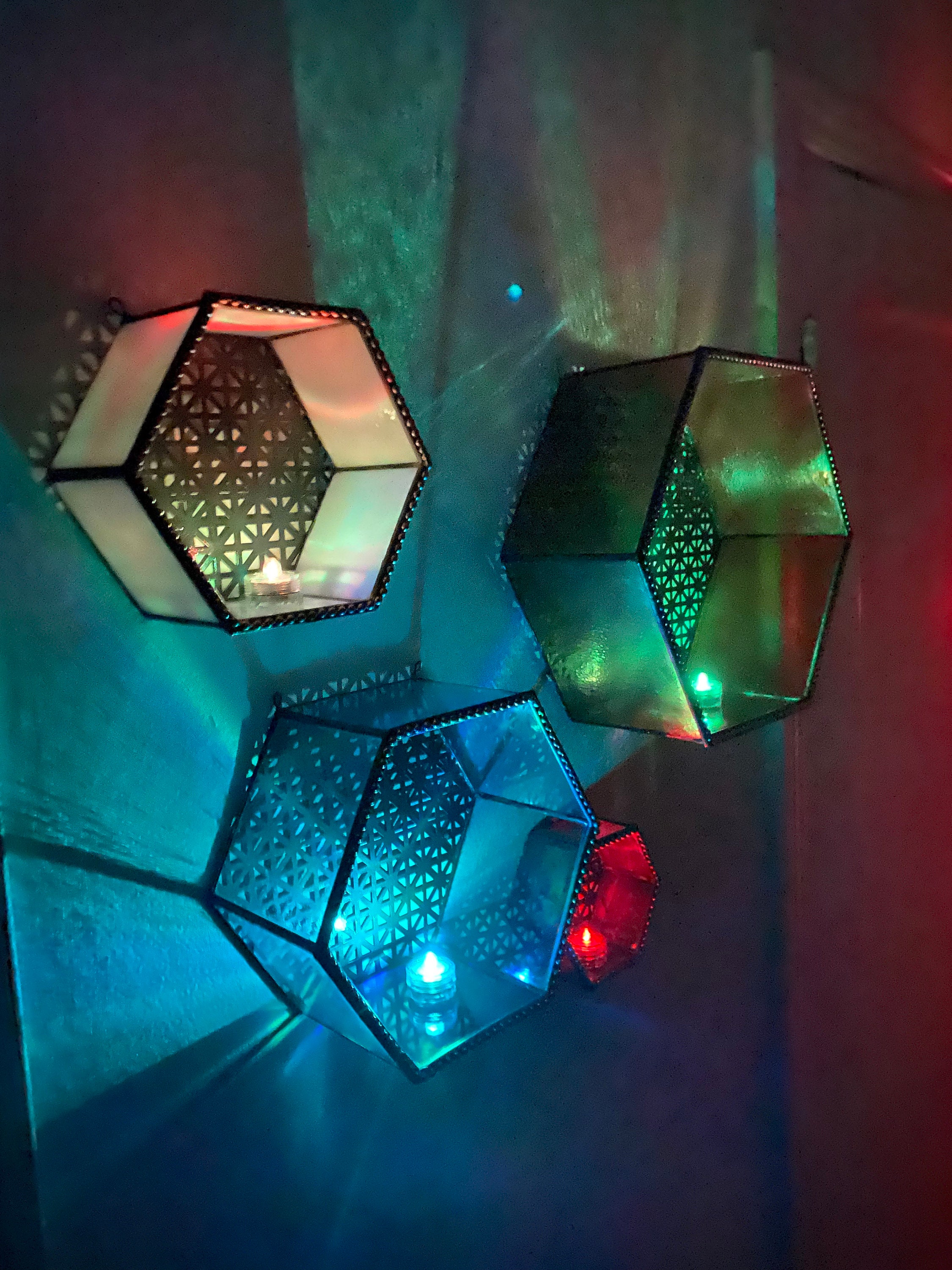 Stained Glass Pentagon Shelf Set, Glass Shelves, Stained Glass Wall Art ...