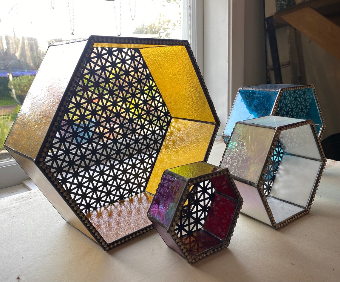 Stained Glass Pentagon Shelf Set, Glass Shelves, Stained Glass Wall Art ...