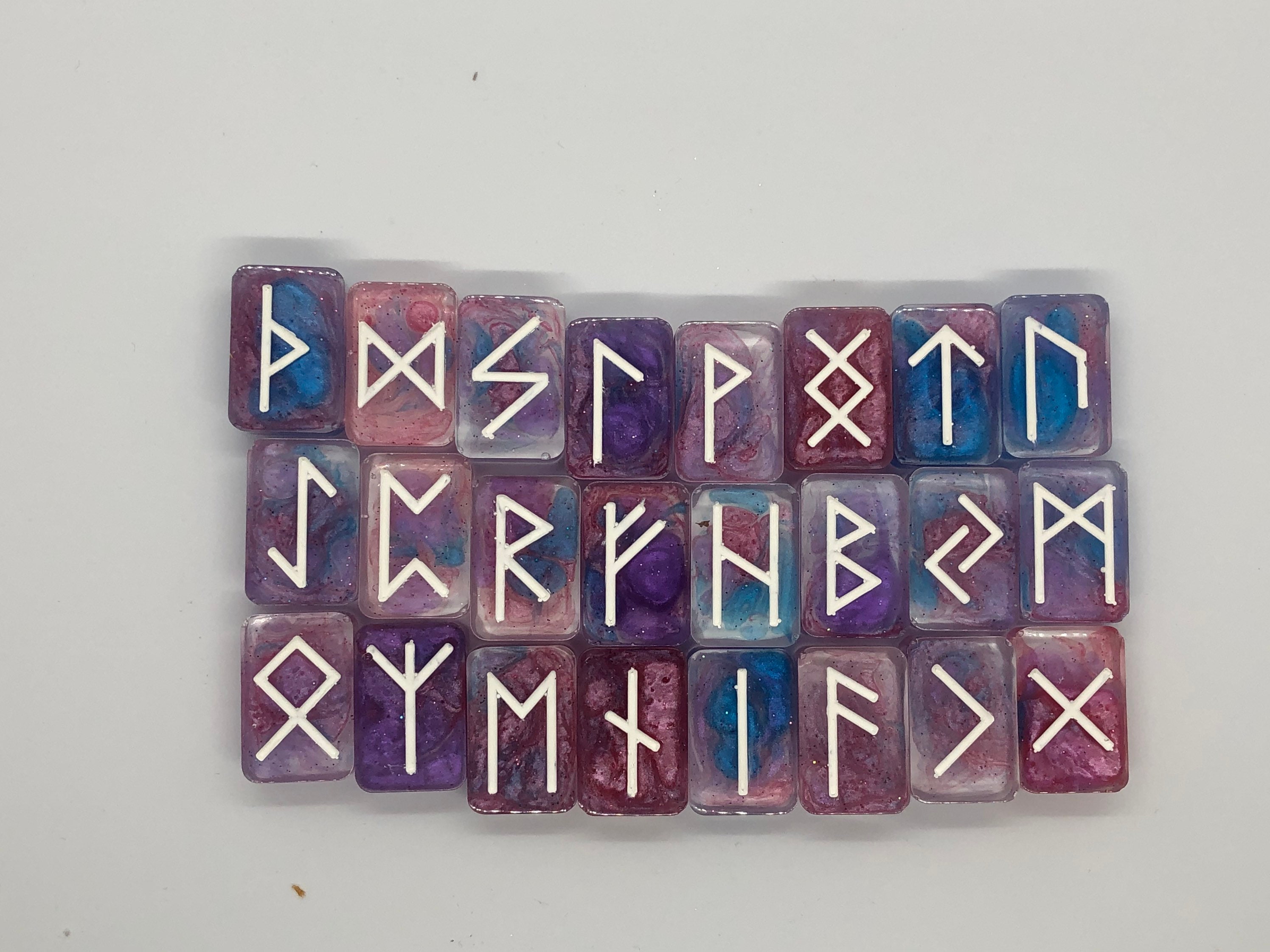 Purple pink and blue resin rune set 24 pieces with free | Etsy