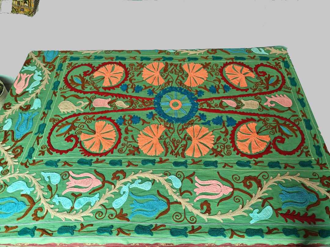 Handmade Indian Suzani Bedspread: Twin/queen Cotton Embroidery Tapestry ...